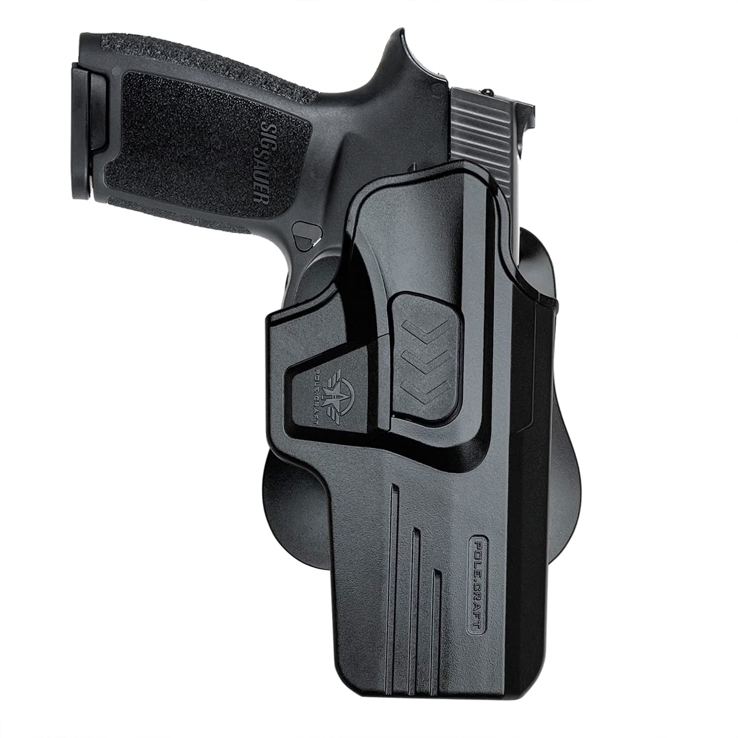 Pole.Craft OWB Paddle Polymer Holsters Fit: Sig Sauer P320 Full Compatible Sig Sauer P320 Carry Pistol, Outside Waistband Open Polymer Holster with Safety Lock, Angle adj-1.5“-2” Belt Adjustable