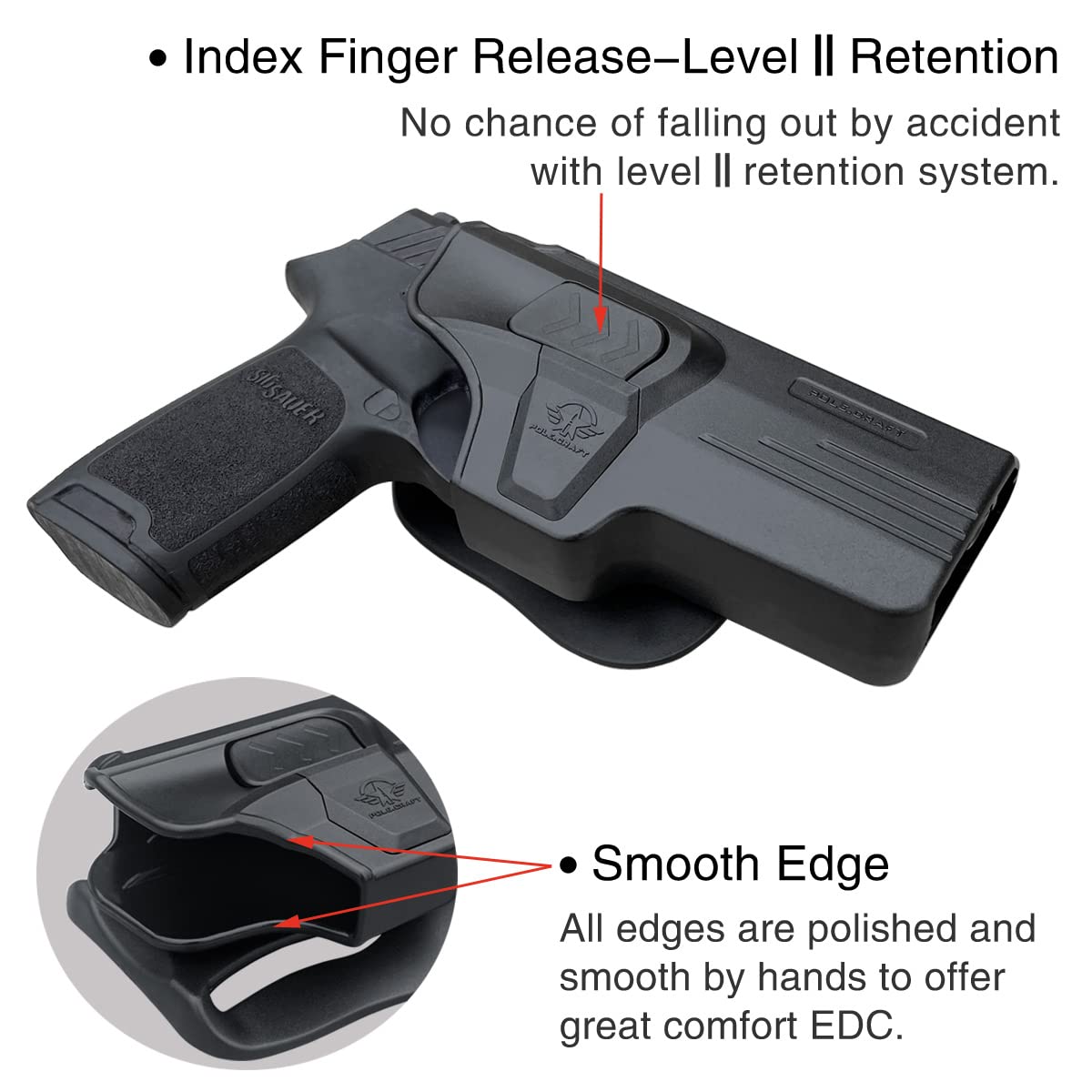 Pole.Craft OWB Paddle Polymer Holsters Fit: Sig Sauer P320 Full Compatible Sig Sauer P320 Carry Pistol, Outside Waistband Open Polymer Holster with Safety Lock, Angle adj-1.5“-2” Belt Adjustable