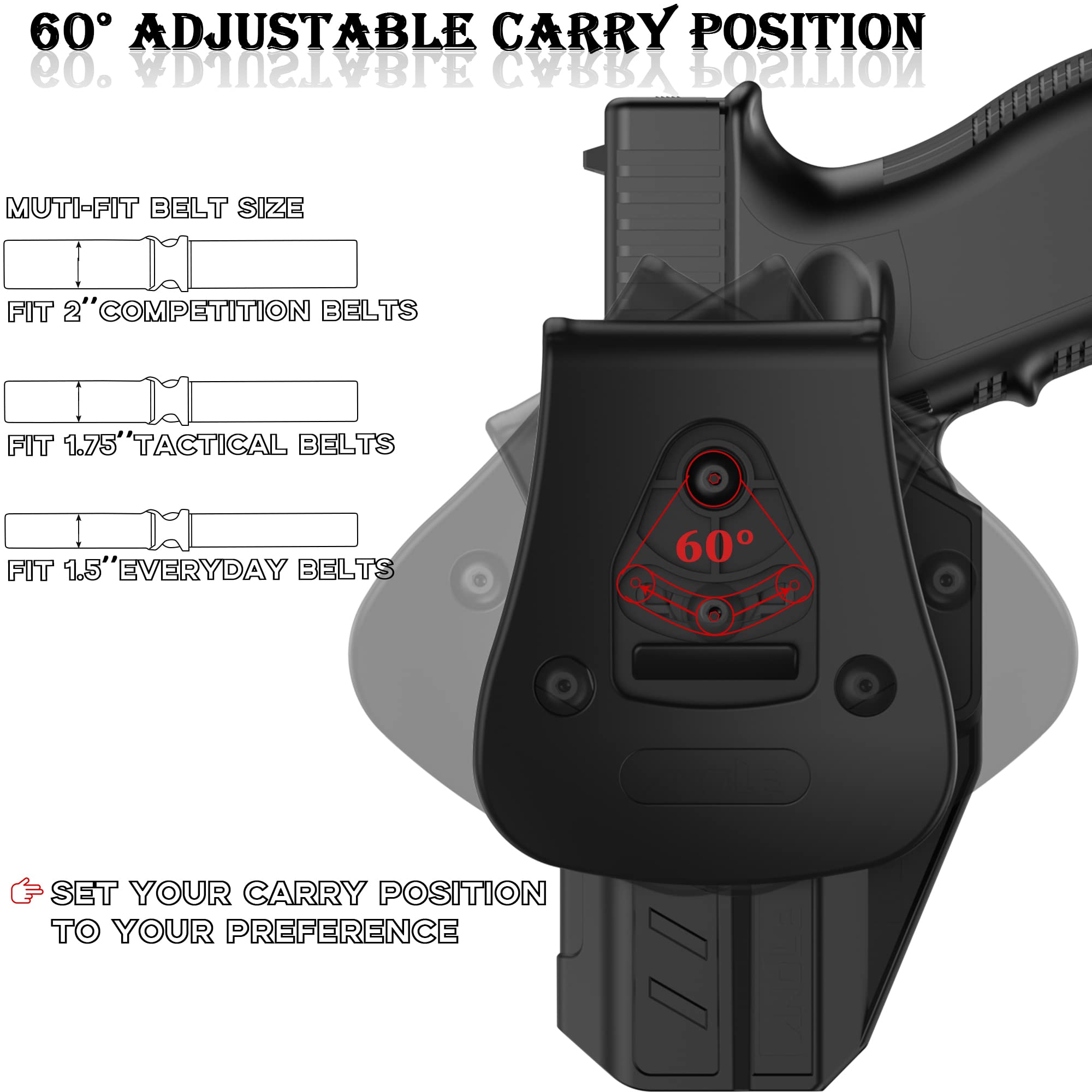 G17 G19 Holster, Adjustable Retention Holster for Glock 17 19 19X 31 32 44 45 Gen 1-5, Open Carry OWB Holsters for Glock 22 23 Gen 1-4, Level Ⅱ Outside Waistband Paddle Gun Holster with Rapid Release