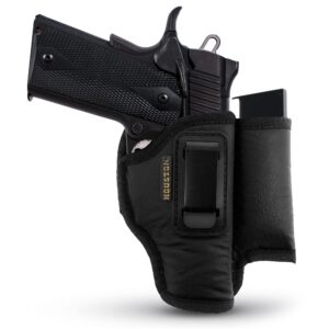 houston gun holsters iwb gun holster with mag pouch by houston - eco leather concealed carry soft material | fits 1911 5inch & 4inch barrel, browning 9 mm (right), carbon fiber