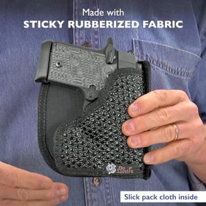 DeSantis Superfly Gun Holster, Sticky Rubberized Fabric, Fits Ruger LCRx, SP101 2”, Colt Detective Special 2”, Cobra 2” Reversible and Removable Outer Flap, Unisex Pocket Holster, Ambidextrous, Black