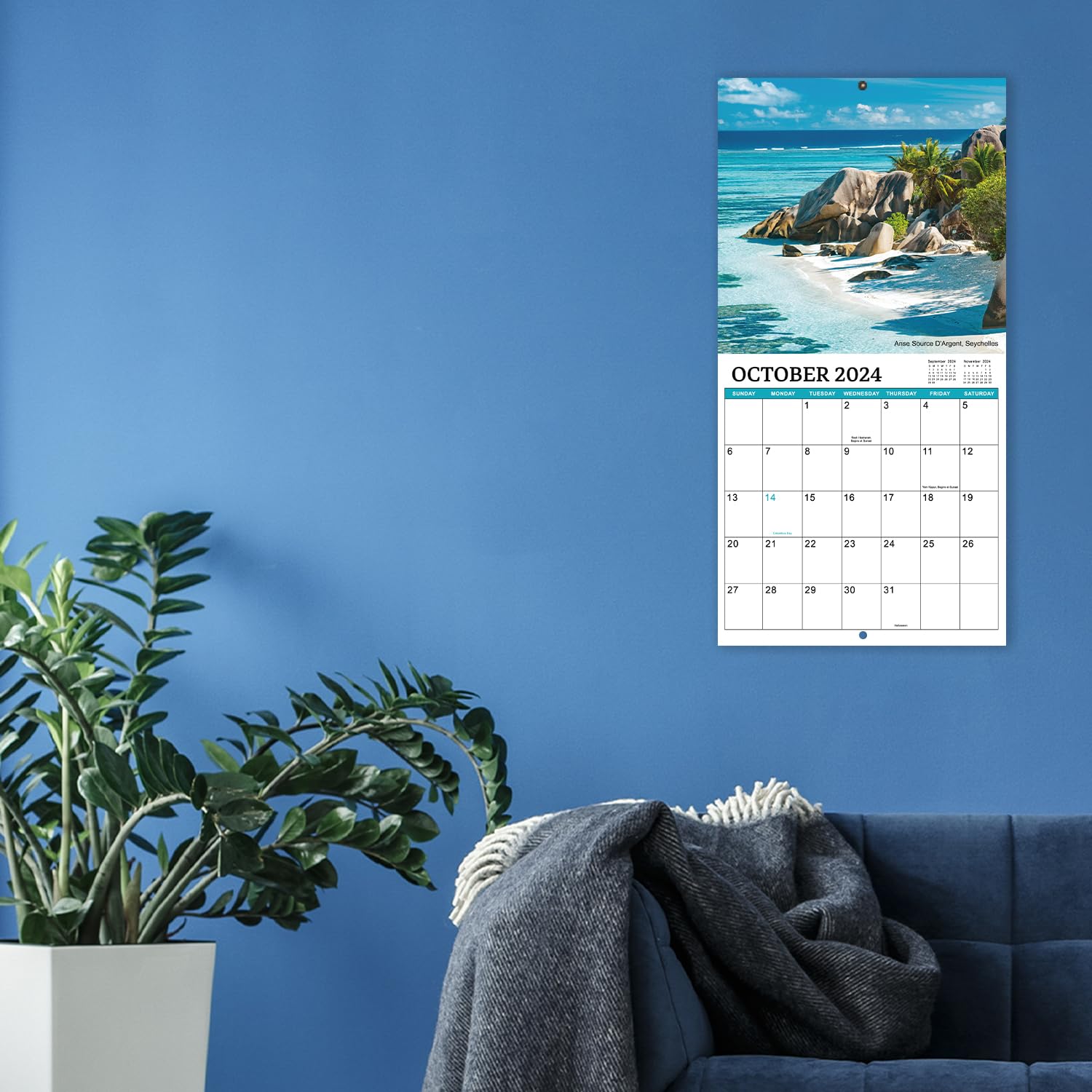 Wall Calendar 2024-2024 Wall Calendar, 12-Month Calendar 2024, Jan. 2024 -Dec. 2024, 12" x 24" (Open), 2024 Calendar with Unruled Blocks, Thick Paper- Sea Island