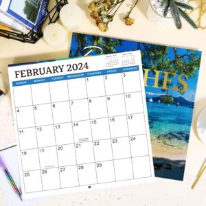 Wall Calendar 2024-2024 Wall Calendar, 12-Month Calendar 2024, Jan. 2024 -Dec. 2024, 12" x 24" (Open), 2024 Calendar with Unruled Blocks, Thick Paper- Sea Island