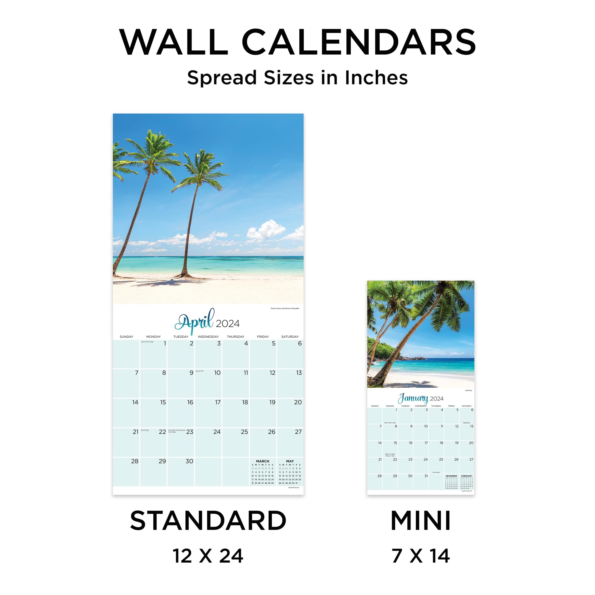 TF PUBLISHING 2024 Tropical Beaches Wall Calendar | Large Grids for Appointments and Scheduling | Vertical Monthly Wall Calendar 2024 | Home and Office Organization | Premium Gloss Paper | 12"x12”