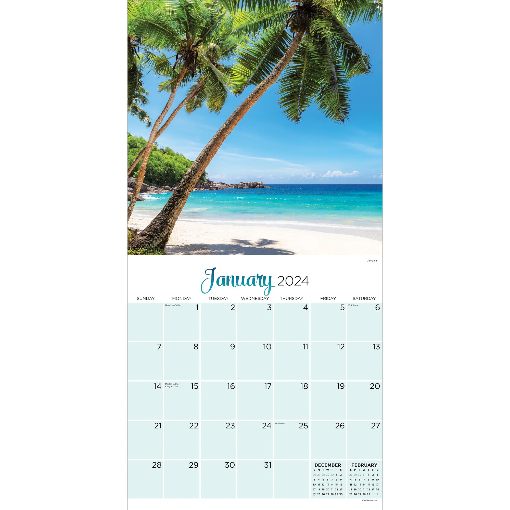 TF PUBLISHING 2024 Tropical Beaches Wall Calendar | Large Grids for Appointments and Scheduling | Vertical Monthly Wall Calendar 2024 | Home and Office Organization | Premium Gloss Paper | 12"x12”