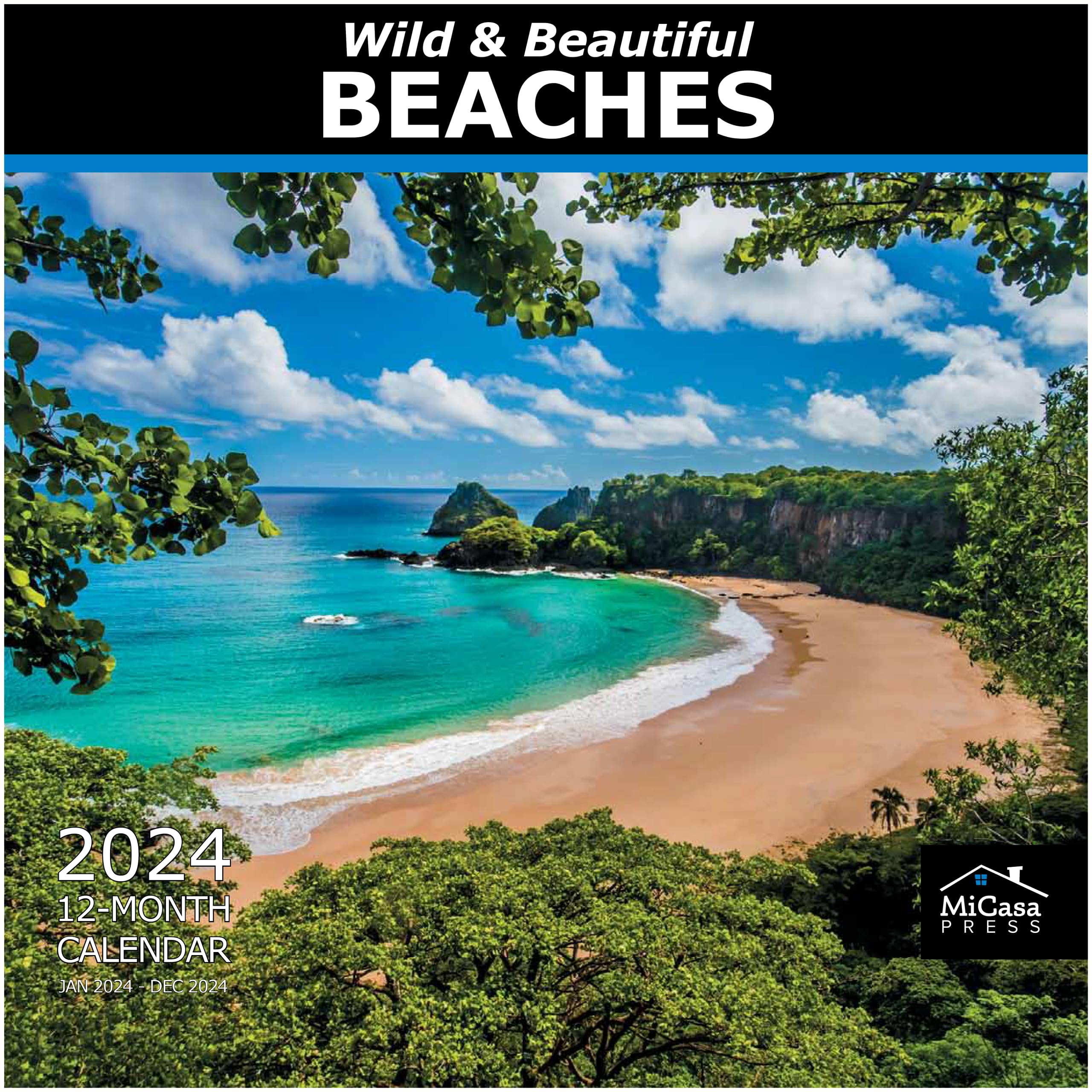 MICASA Wild & Beautiful Beaches 2024 Hangable Monthly Wall Calendar | 12" x 24" Open | Thick & Sturdy Paper | Giftable | Beautiful Tropical Scenic Travel Nature | Your Daily Getaway