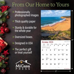 MICASA Wild & Beautiful Beaches 2024 Hangable Monthly Wall Calendar | 12" x 24" Open | Thick & Sturdy Paper | Giftable | Beautiful Tropical Scenic Travel Nature | Your Daily Getaway