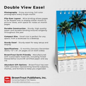 Beaches | 2024 7.5 x 6 Inch Monthly Double-View Easel Desk Calendar | BrownTrout | Travel Nature Tropical