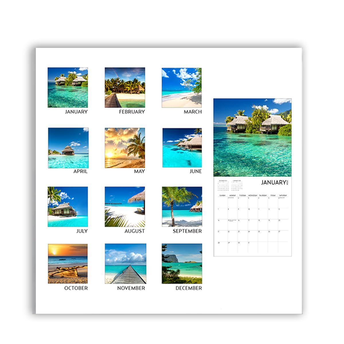 Beaches Calendar 2024 and Sticker Pack, Large 12 x 24 inch, Beaches Wall Calendar with Sticker Set, Beautiful Beaches