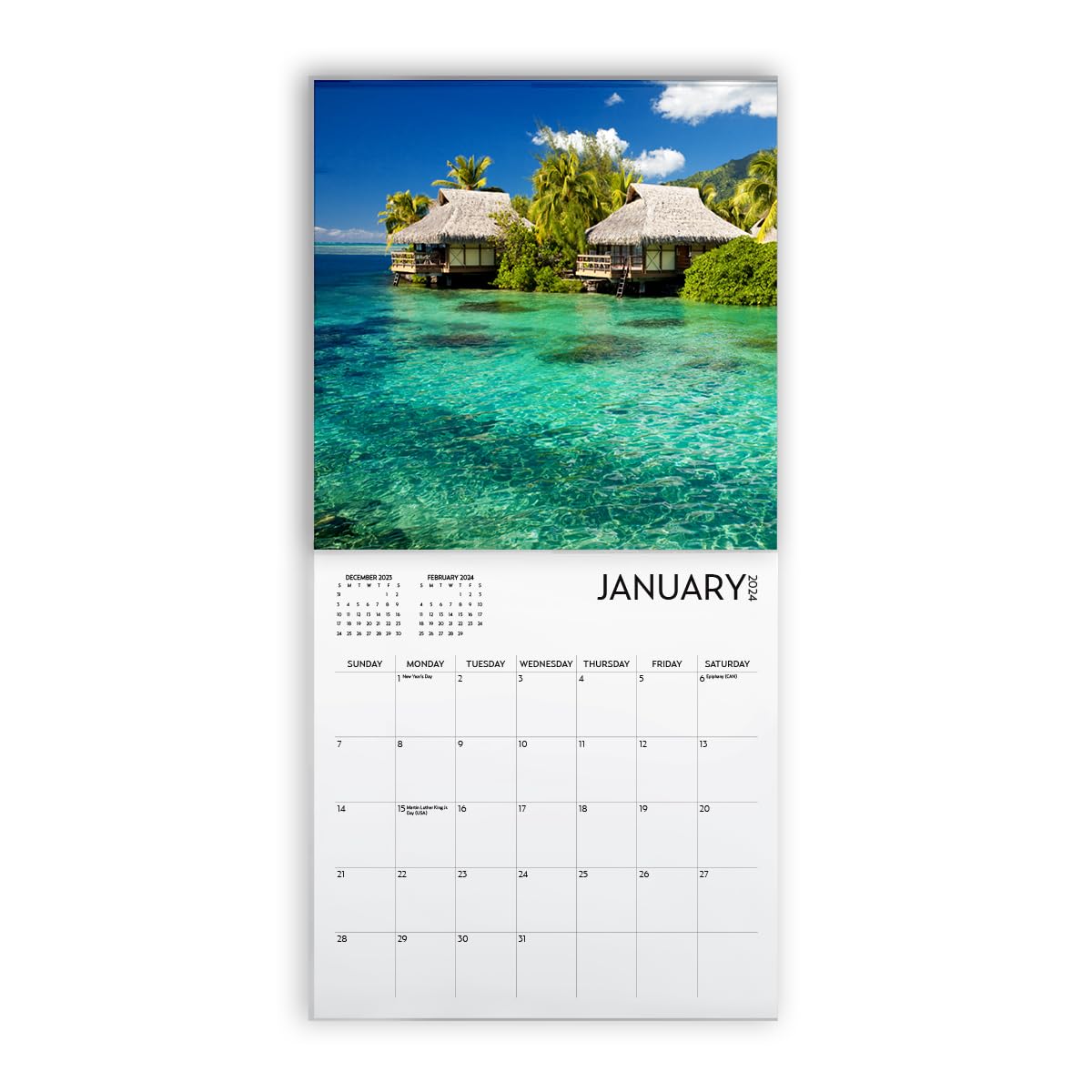 Beaches Calendar 2024 and Sticker Pack, Large 12 x 24 inch, Beaches Wall Calendar with Sticker Set, Beautiful Beaches