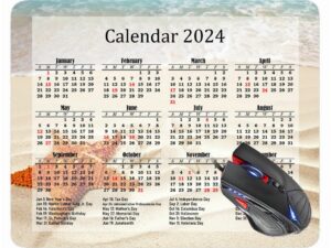 wugao us 2024 calendar mouse pad,beach sand surf starfish mouse pad mat