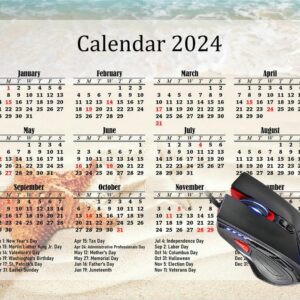 Wugao US 2024 Calendar Mouse Pad,Beach Sand Surf Starfish Mouse Pad Mat