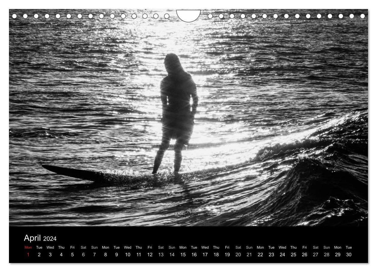 Surf in B&W (Wall Calendar 2024 DIN A4 Landscape), CALVENDO 12 Month Wall Calendar