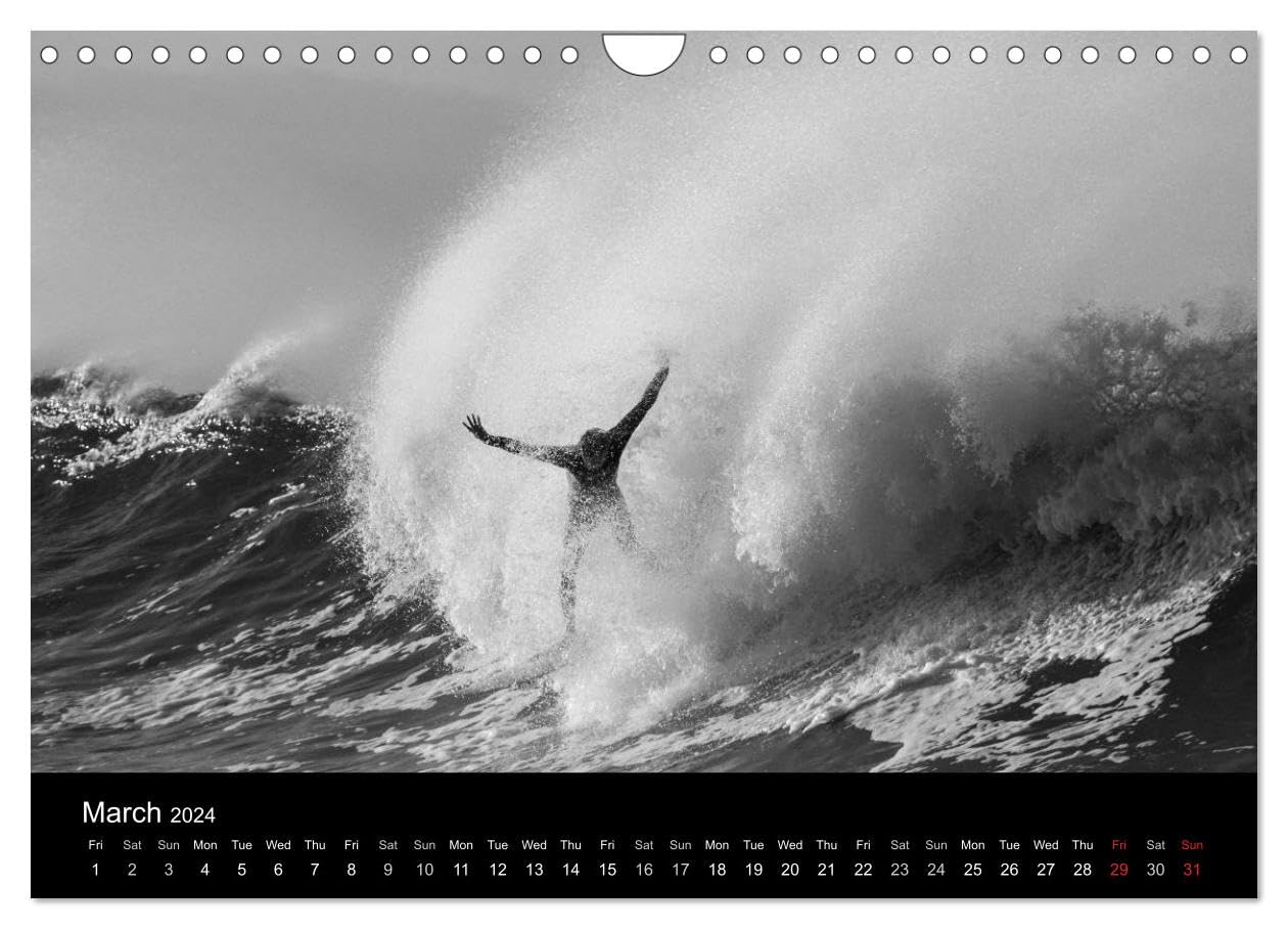 Surf in B&W (Wall Calendar 2024 DIN A4 Landscape), CALVENDO 12 Month Wall Calendar