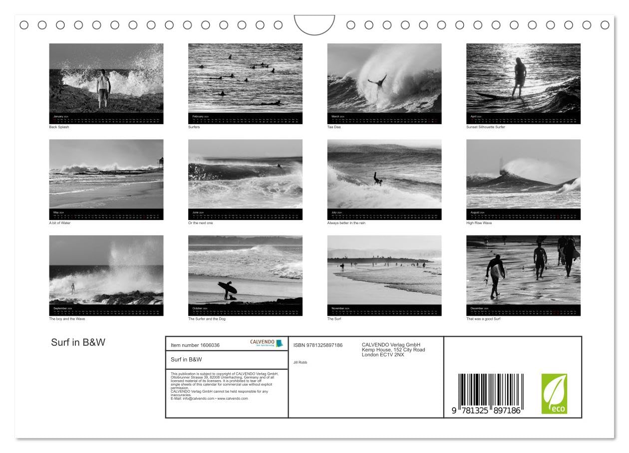 Surf in B&W (Wall Calendar 2024 DIN A4 Landscape), CALVENDO 12 Month Wall Calendar