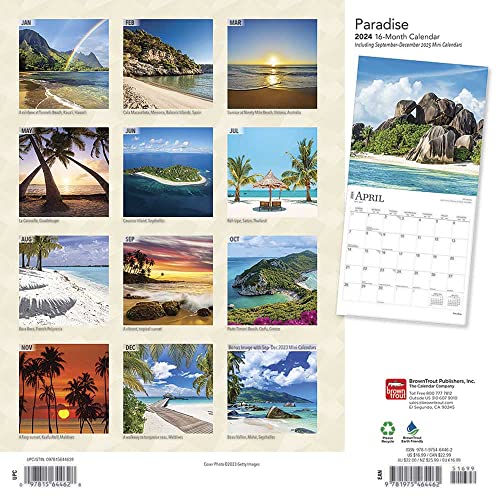 Paradise | 2024 12 x 24 Inch Monthly Square Wall Calendar | BrownTrout | Scenic Travel Nature Beach