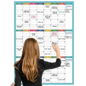 large dry erase calendar - dry erase calendar for wall, undated 3 months calendar, 27.8" x 40", large erasable & reusable wall calendar with 8 round stickers, great layout dry erase wall calendar for