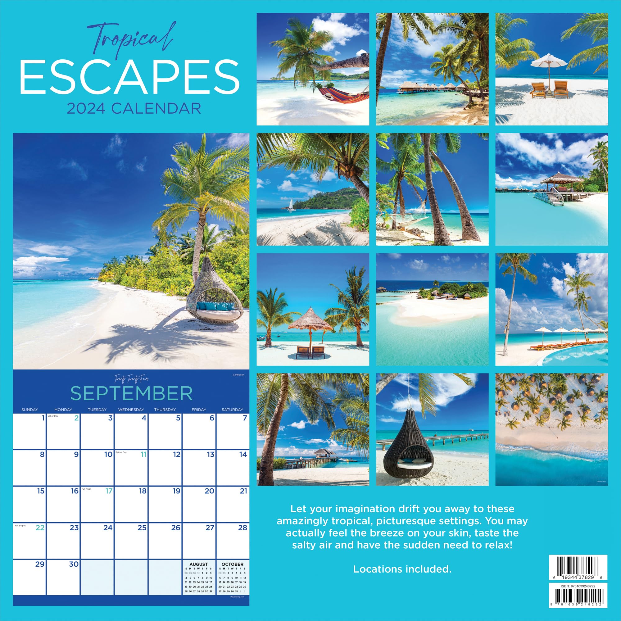 TF PUBLISHING 2024 Tropical Escapes Wall Calendar | Large Grids for Appointments and Scheduling | Vertical Monthly Wall Calendar 2024 | Home and Office Organization | Premium Gloss Paper | 12"x12”