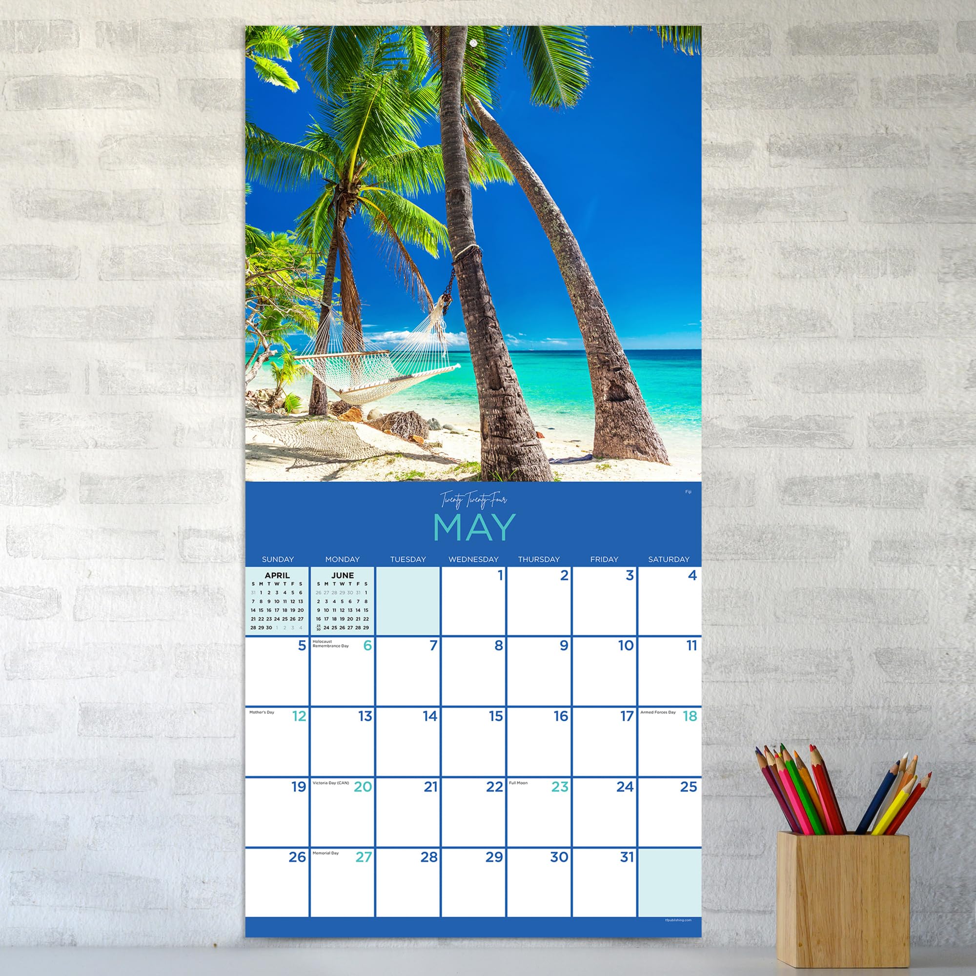 TF PUBLISHING 2024 Tropical Escapes Wall Calendar | Large Grids for Appointments and Scheduling | Vertical Monthly Wall Calendar 2024 | Home and Office Organization | Premium Gloss Paper | 12"x12”