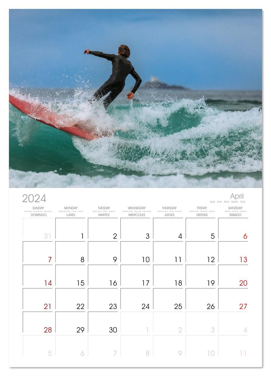 Surfing in Brittany (Monthly Wall Calendar 2024 11.7" x 16.5" (open)), CALVENDO 14 Month Calendar