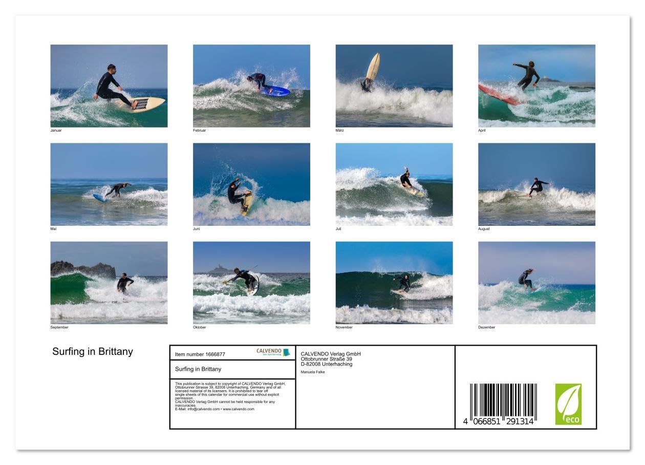 Surfing in Brittany (Monthly Wall Calendar 2024 11.7" x 16.5" (open)), CALVENDO 14 Month Calendar