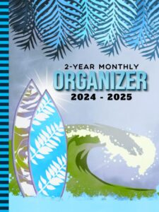 2-year monthly organizer 2024-2025: hardcover / 8.5x11 large dated monthly schedule with 100 blank college-ruled paper combo / 24-month life ... beach surfboard ocean wave theme art cover