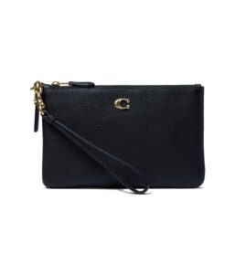 coach polished pebble small wristlet, black, one size