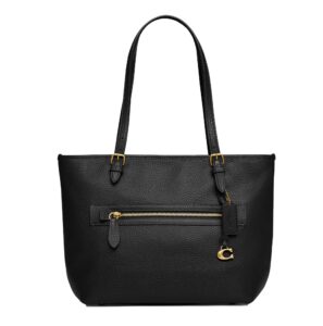 coach polished pebble leather taylor tote, black, one size