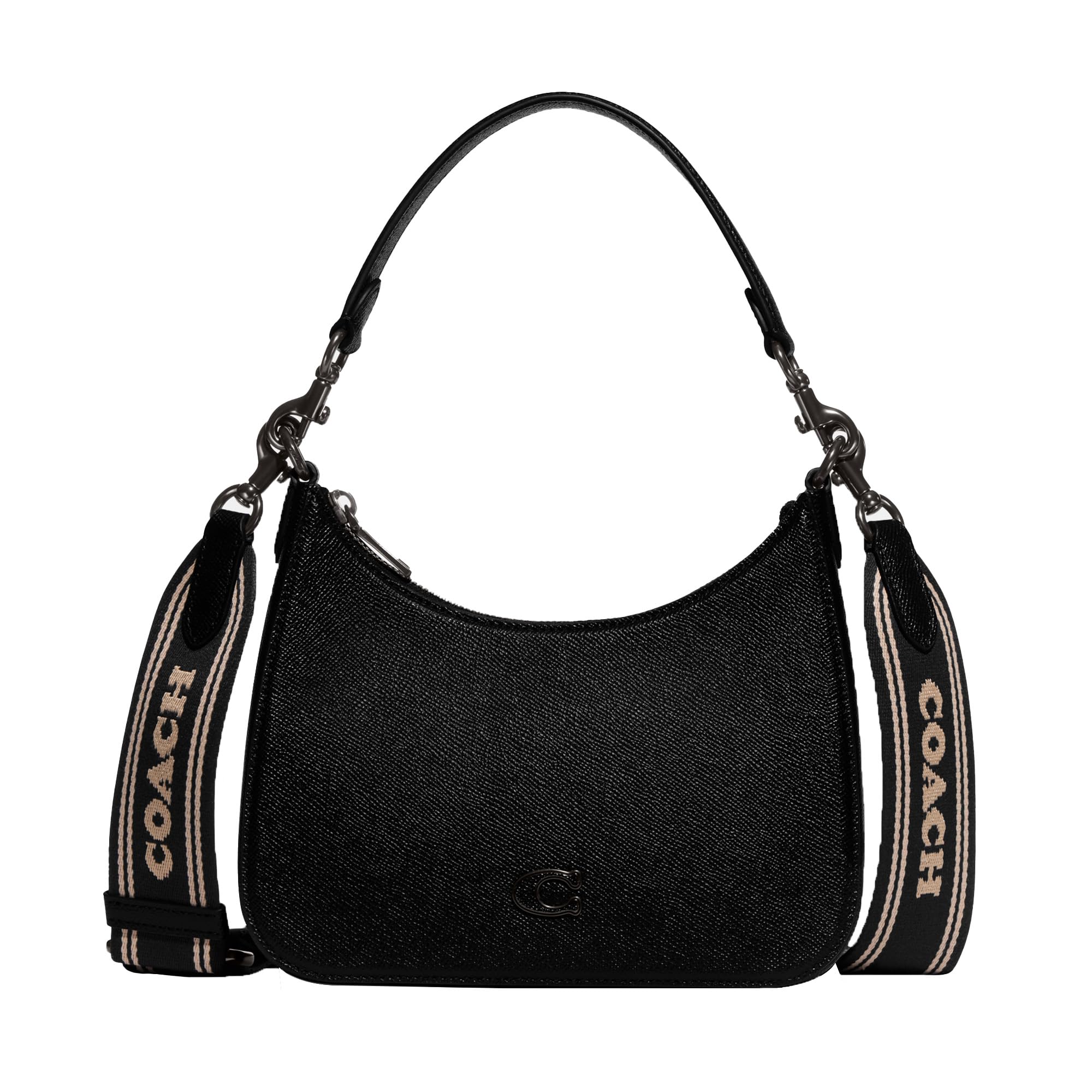 COACH Hobo Crossbody in Cross Grain Leather, Black, One Size