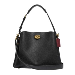 coach polished pebble leather willow shoulder bag, b4/black, one size