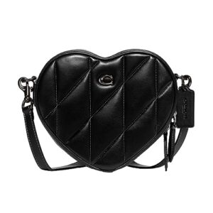 coach womens quilted leather heart crossbody, black