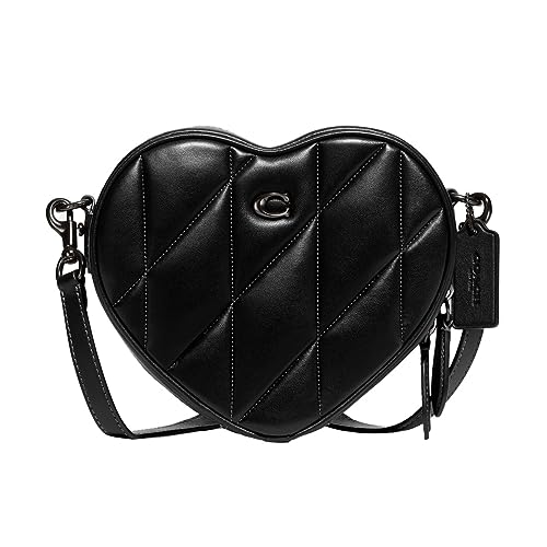 COACH Womens Quilted Leather Heart Crossbody, Black