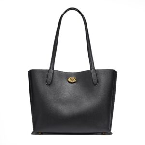 coach polished pebble leather willow tote, black, one size