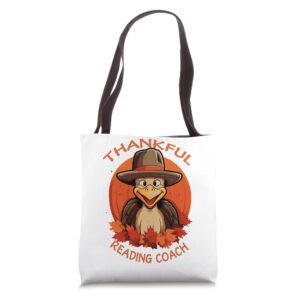 reading coach funny thanksgiving turkey & fall tote bag