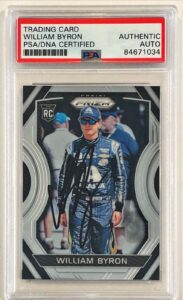 2018 panini prizm william byron signed rookie auto rc card #31 psa/dna slabbed - autographed nascar cards