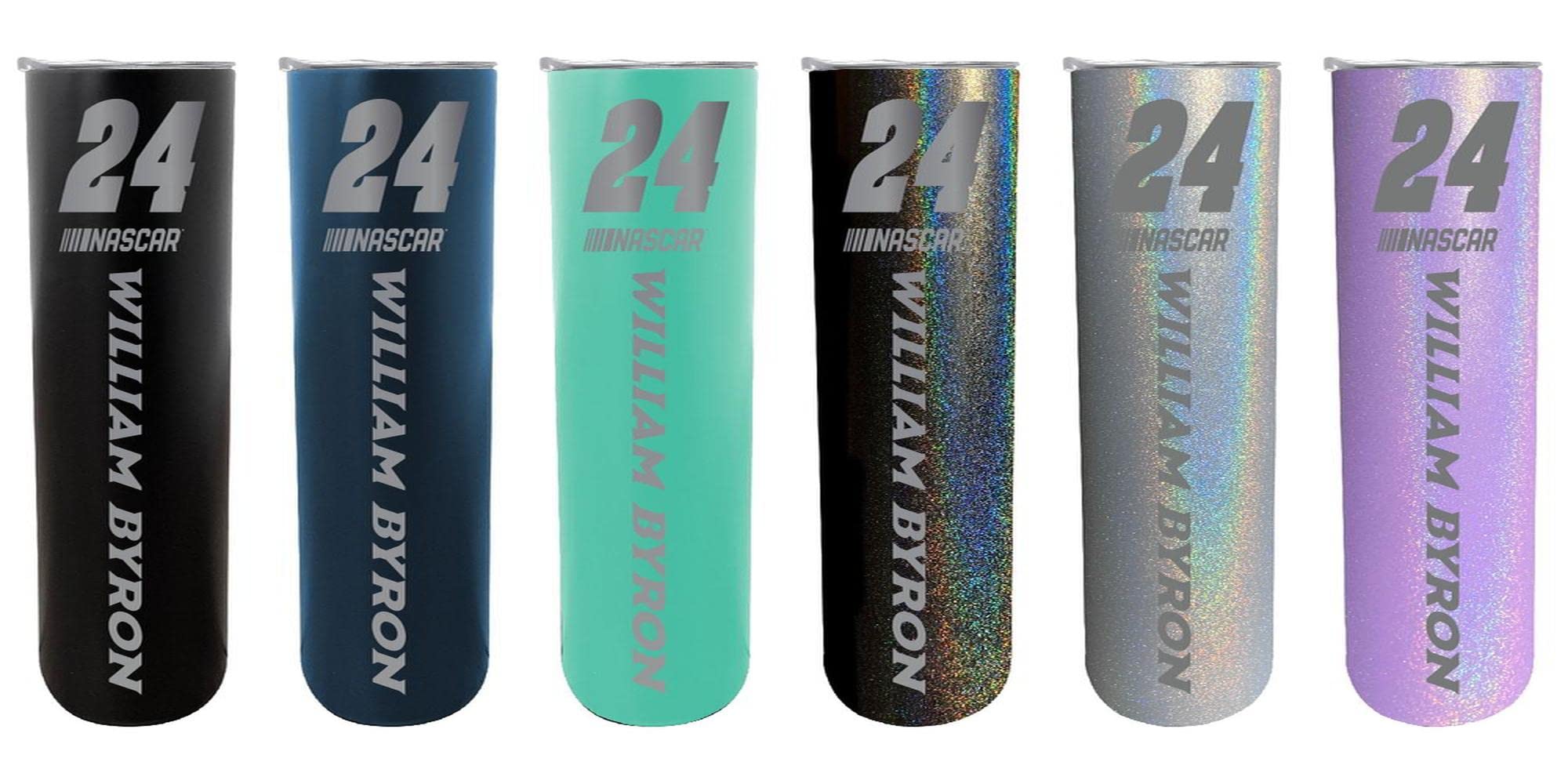 R and R Imports NASCAR #24 William Byron 20 oz Insulated Stainless Steel Skinny Tumbler Rainbow Glitter Black