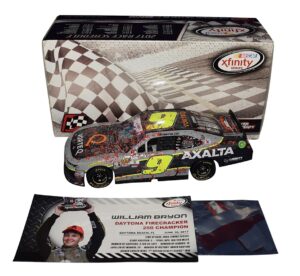 autographed 2017 william byron #9 axalta racing daytona win (raced version) xfinity series jr motorsports signed lionel 1/24 scale nascar diecast car with hologram coa (#1222 of only 1,669 produced)