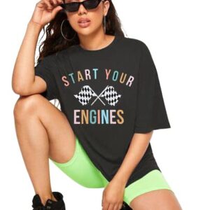 BANGELY Start Your Engines Tshirt Checkered Flag Racing Shirts Raceday Casual Unisex Short Sleeve Tee Tops