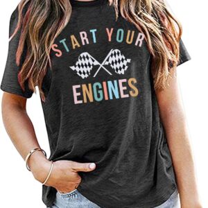 BANGELY Start Your Engines Tshirt Checkered Flag Racing Shirts Raceday Casual Unisex Short Sleeve Tee Tops