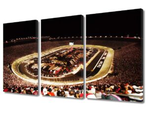 wall pictures for living room bristol night race canvas prints 3 piece wall art nascar tracks picture sport painting artwork home decor giclee gallery-wrapped framed ready to hang, 36" wx24 h