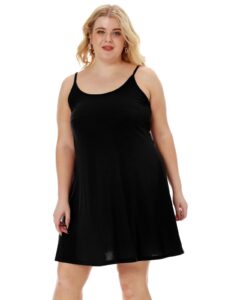 7th element plus size slip dress for women 2023 spaghetti strap sun tank under dresses sleeveless sundress(black,4x)