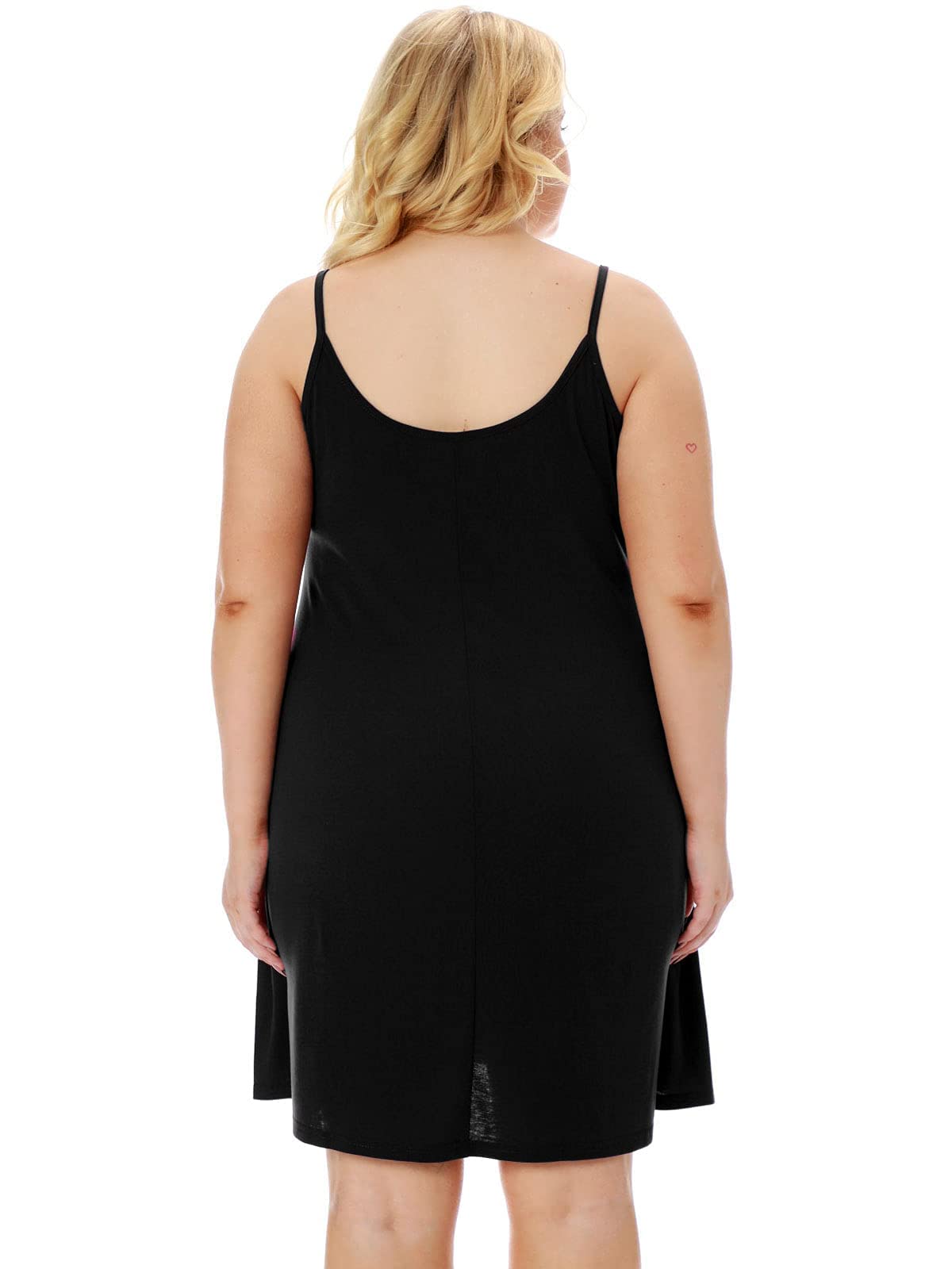 7th Element Plus Size Slip Dress for Women 2023 Spaghetti Strap Sun Tank Under Dresses Sleeveless Sundress(Black,4X)