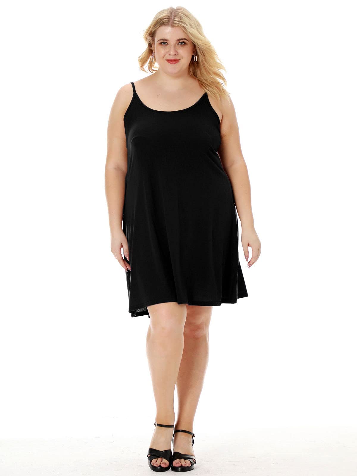 7th Element Plus Size Slip Dress for Women 2023 Spaghetti Strap Sun Tank Under Dresses Sleeveless Sundress(Black,4X)