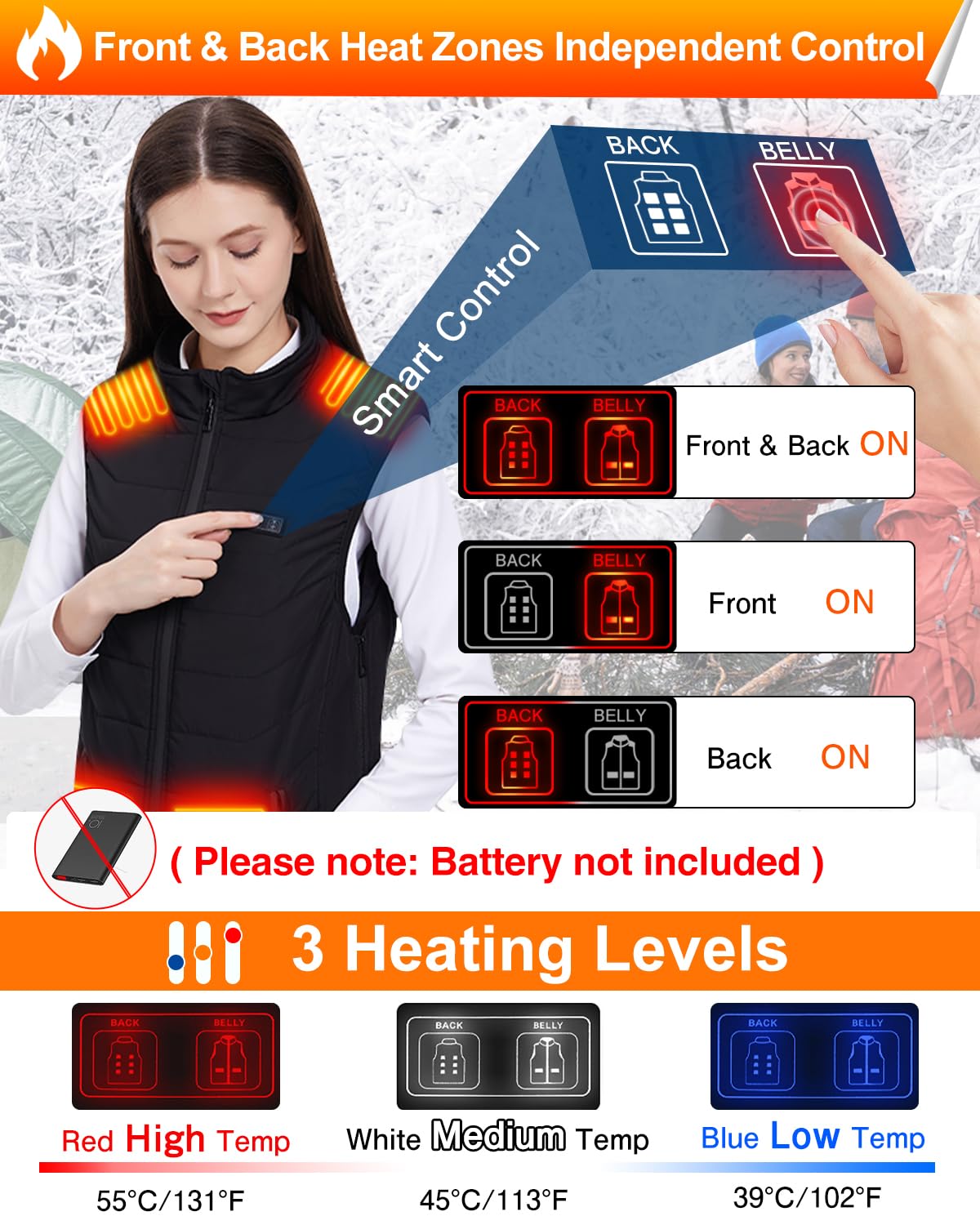 MBVOICO Heated Vest for Women Men - Electric Warming Vest with 11 Heat Zones Unisex Heating Clothing (Medium)