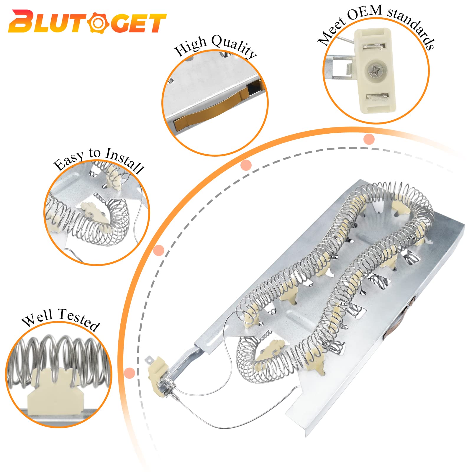 3387747 W11344457 Dryer Heating Element by Blutoget - Fit for Whirlpool Amana Ken-more Kitchen-Aid Dryer - Replaces PS11741416 WP3387747 W11045584 AP6008281 AP2947033 PS344597 MEDC700VW0 GEW9200lW1