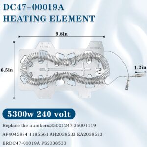 2 Pack DC47-00019A Dryer Heating Element Replacement for SAMSUNG DV45H7000EW/A2 DV40J3000EW/A2 DV42H5000EW/A3 DVE50M7450W/A3 DV42H5200EW/A3 DV48H7400EW/A2