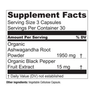 Essential Elements Ashwagandha Root 1950mg with Black Pepper Extract for Absorption 90 Vegan Capsules