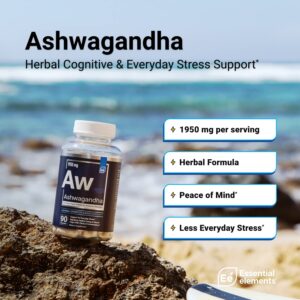 Essential Elements Ashwagandha Root 1950mg with Black Pepper Extract for Absorption 90 Vegan Capsules