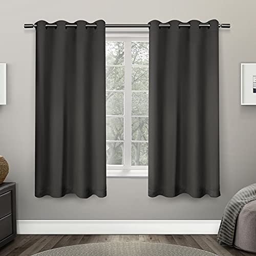 Exclusive Home Curtains Sateen GT Twill Woven Room Darkening Blackout Grommet Top Curtain Panel Pair, 52x63, Charcoal, 2 Count