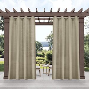 exclusive home miami semi-sheer textured indoor/outdoor grommet top curtain panel pair, 54"x96", taupe